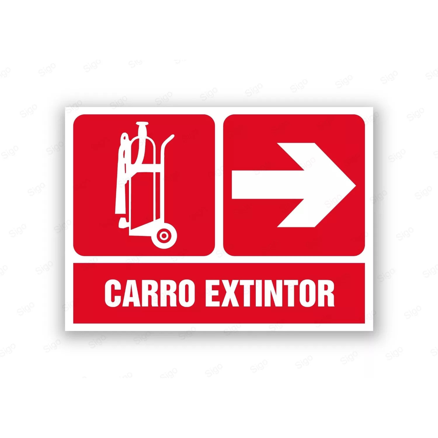 Rótulo Contra Incendios - Carro extintor flecha derecha | Cod. CI- 889