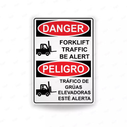 Rótulo de Peligro - Tráfico de grúas elevadoras esté alerta | Cod. PEL - 7