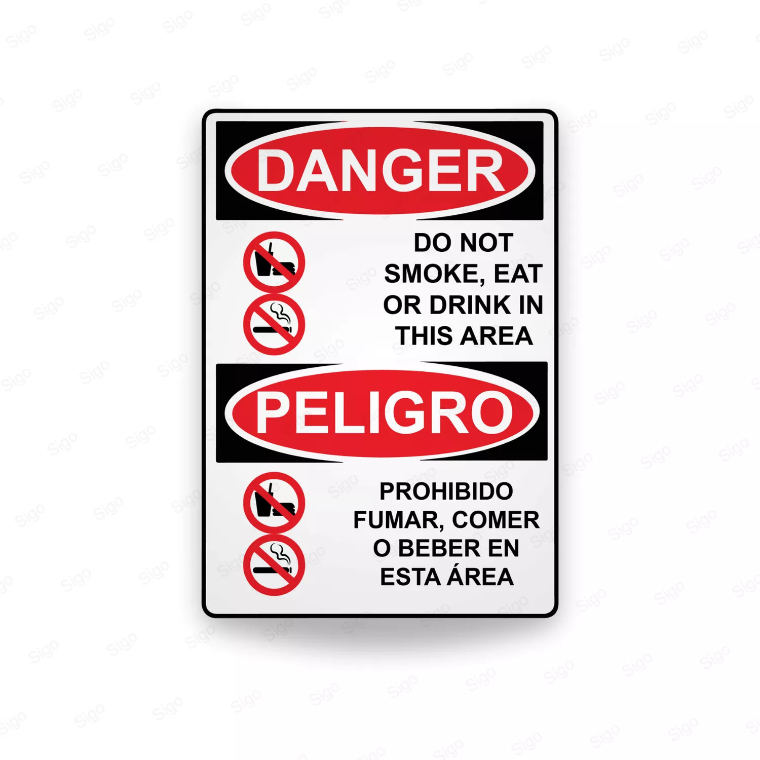 Rótulo de Peligro - Prohibido fumar, comer o beber en esta área | Cod ...