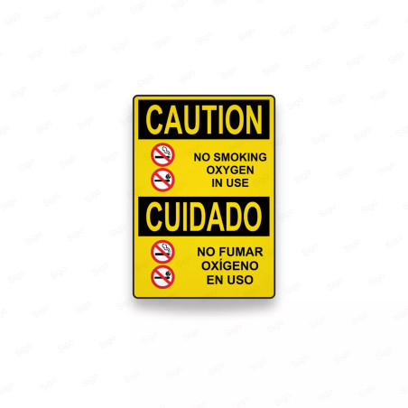 Rótulo de Cuidado - Bilingue No Fumar Oxigeno en Uso | Cod. CUI-16