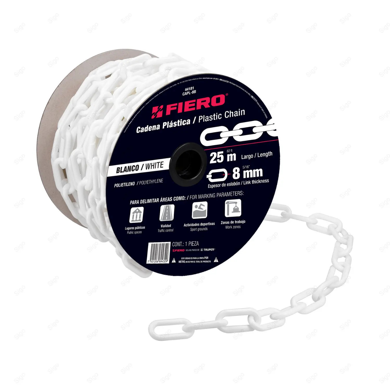 ︎ Cadena de Plástico de 8 mm x 25mt (Blanco)| FIERO