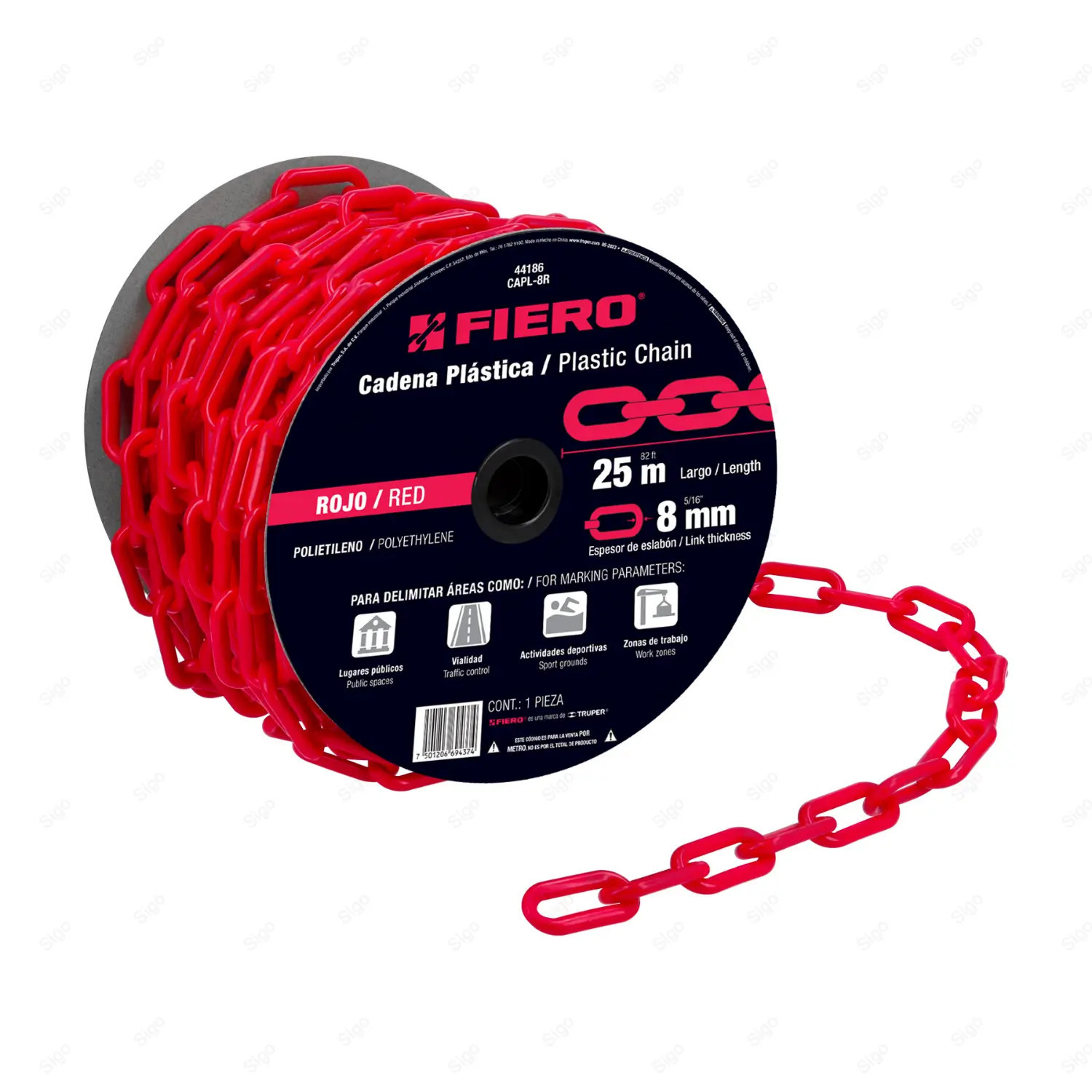 ︎ Cadena de Plástico de 8 mm x 25mt (Rojo)| FIERO