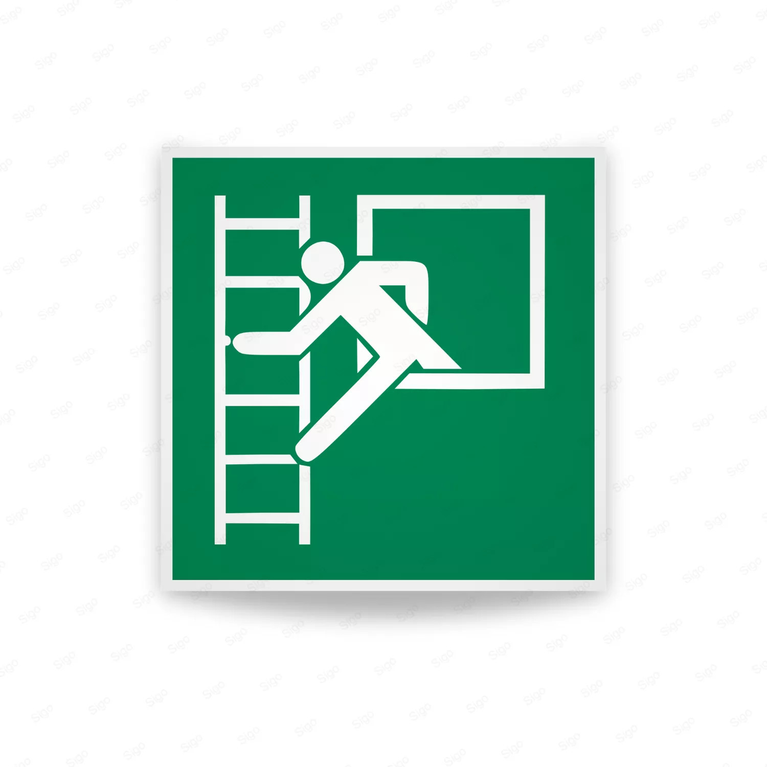 Rotulo de Rescate - Salida de emergencia con escalera de emergencia | Cod. E0014 ISO 7010