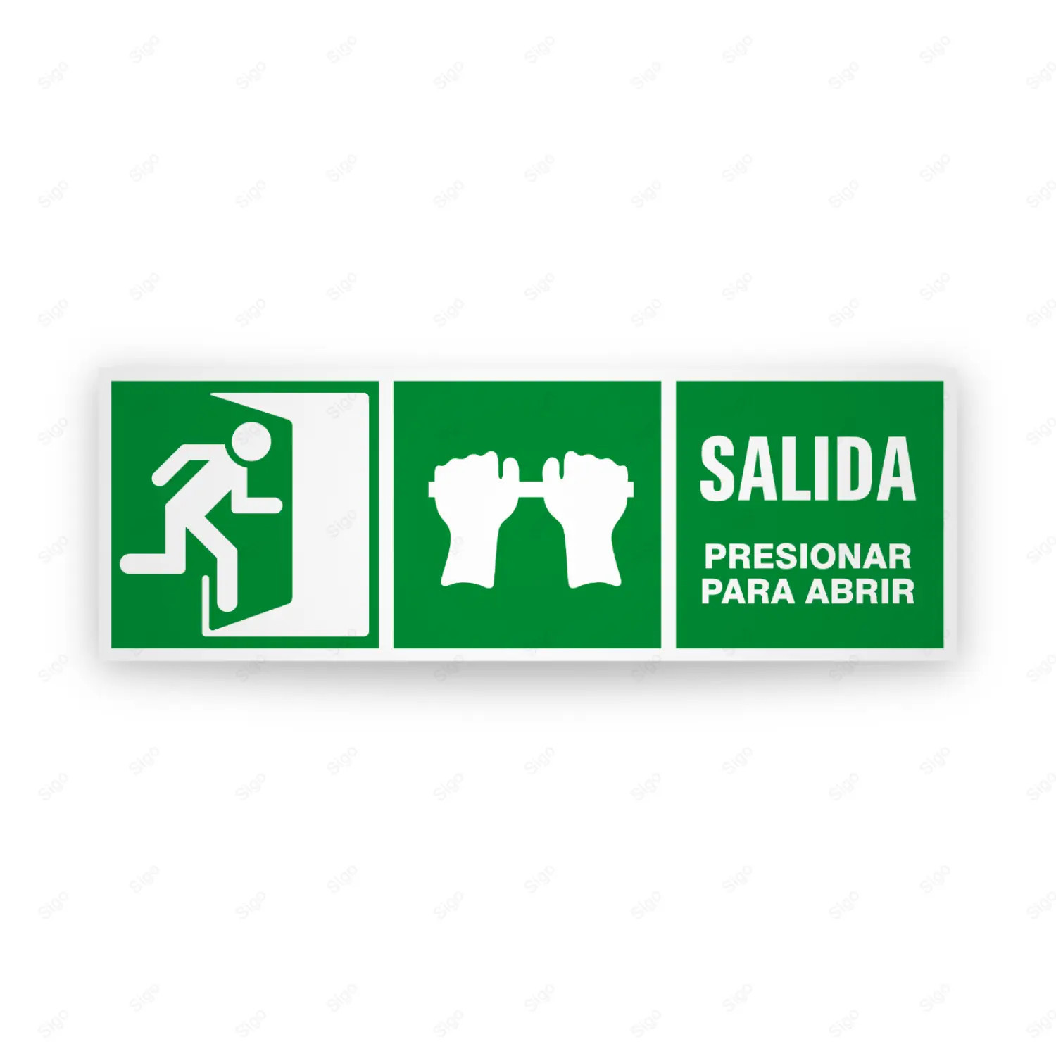 Rótulo de Ruta de Evacuación - Salida Presionar Para Abrir | SIGO