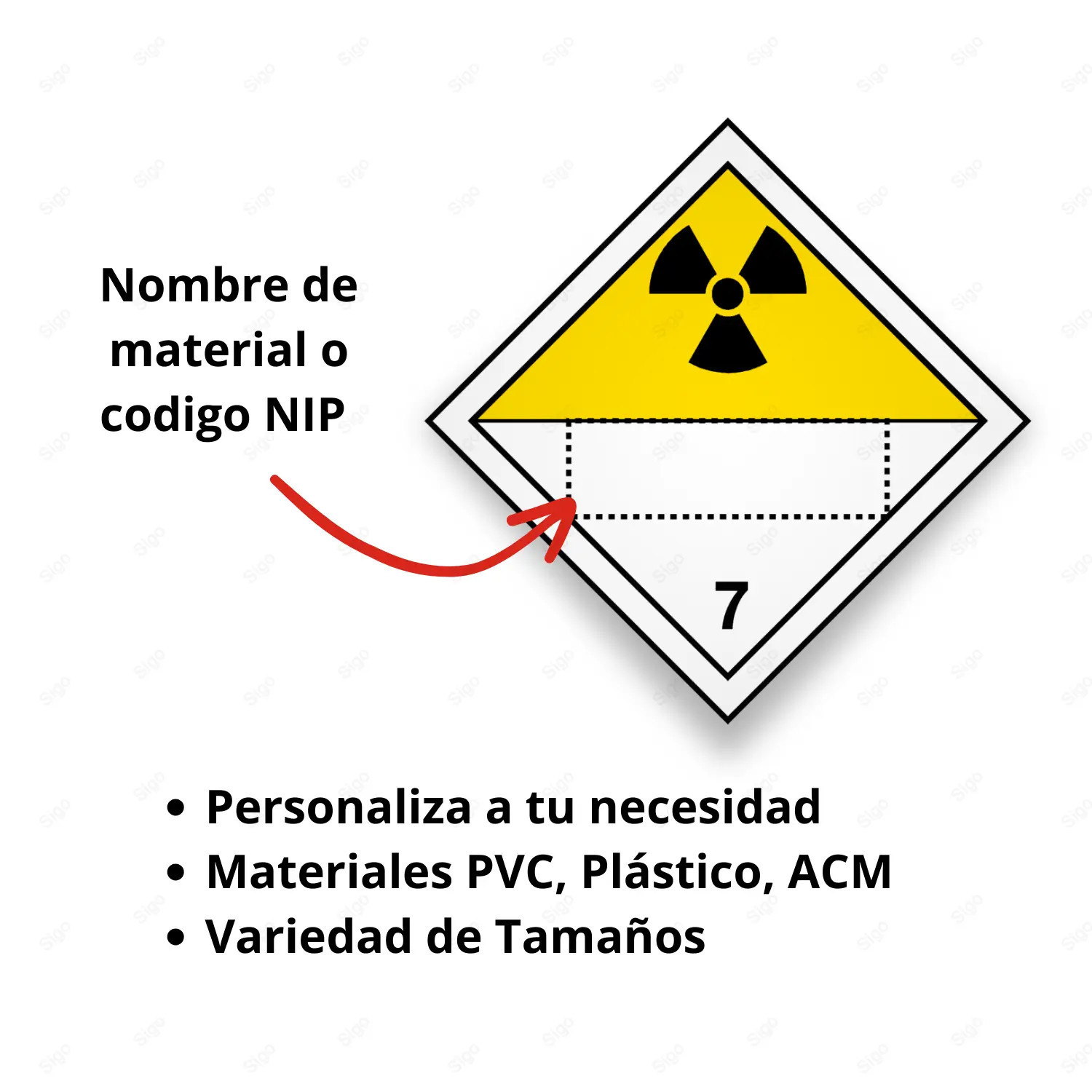 Rombo Transporte Materiales Peligrosos - Clase 7 - Editable Amarillo/Blanco | Cod. TMP-51