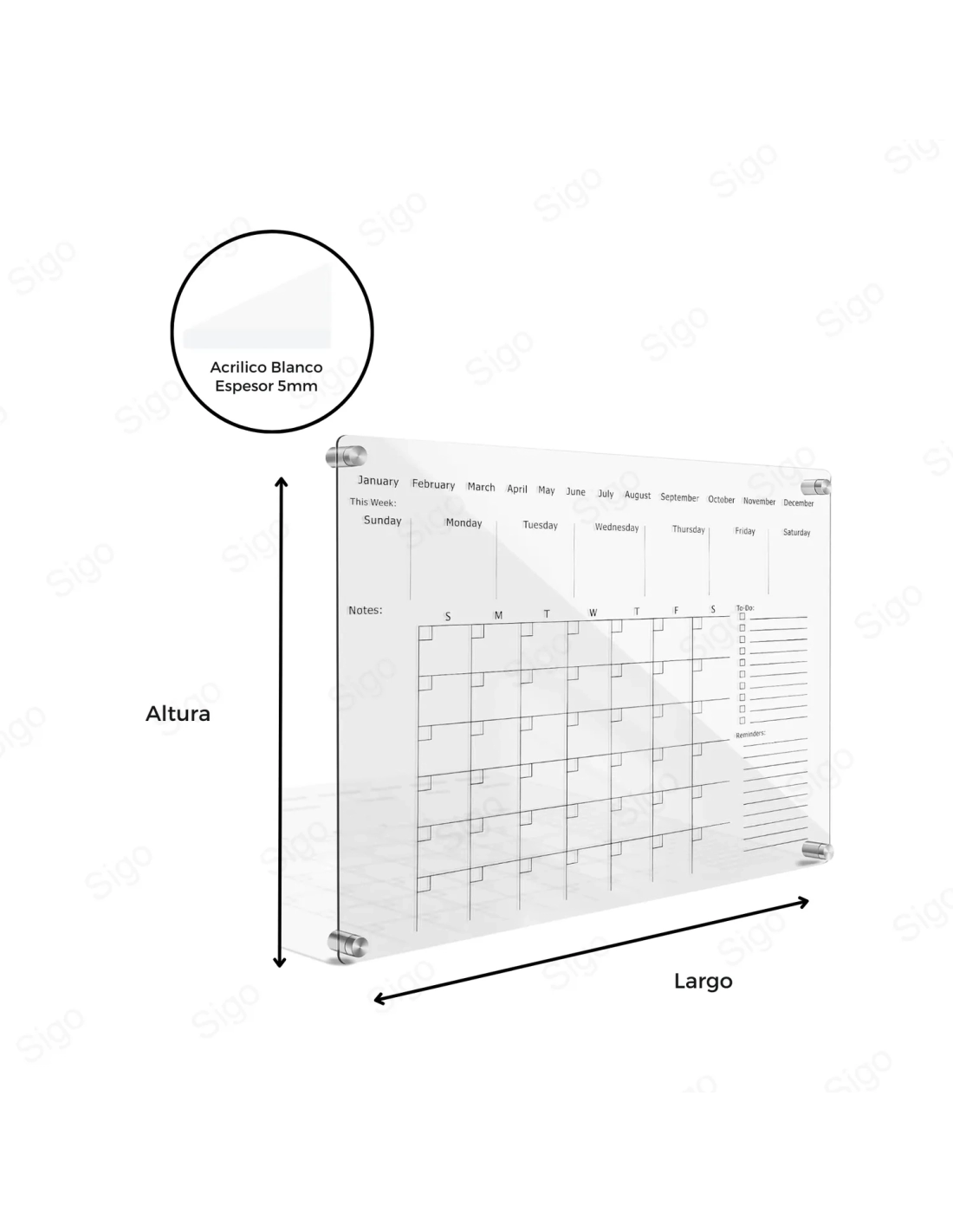 Calendario Organizador de Acrilico | Transparente