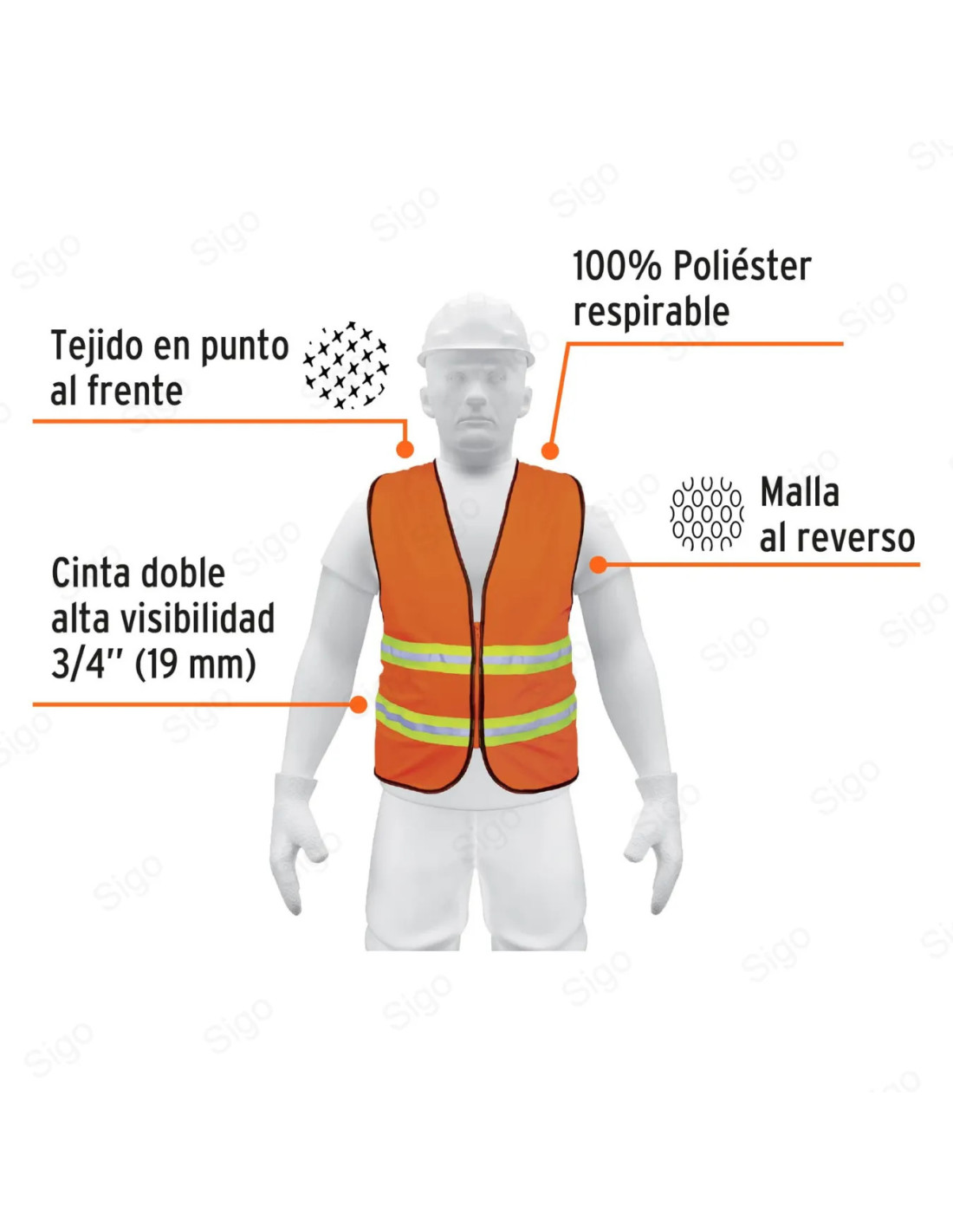Chaleco Reflectivo de Seguridad Alta Visibilidad con Cierre | Sigo
