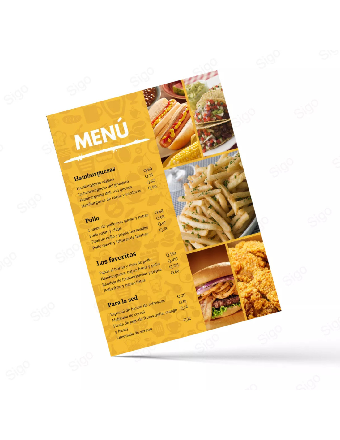Menu Restaurante Tamaño Carta
