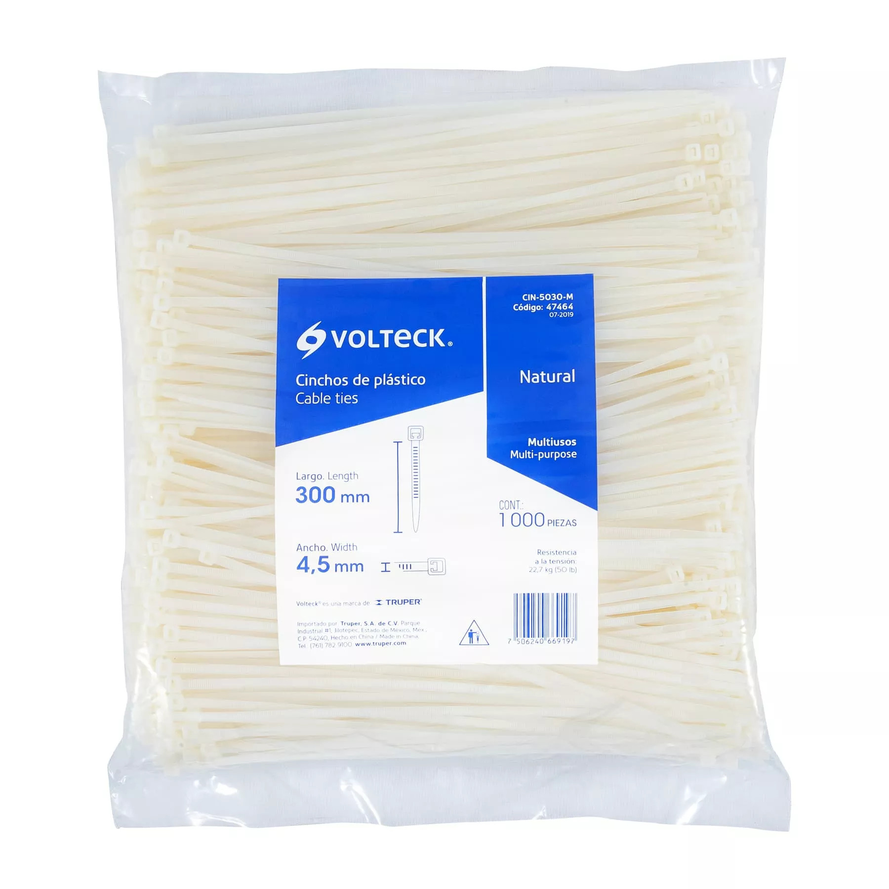 Bolsa 1000 Cinchos Plásticos 50Lb 300x4.5 mm | Volteck