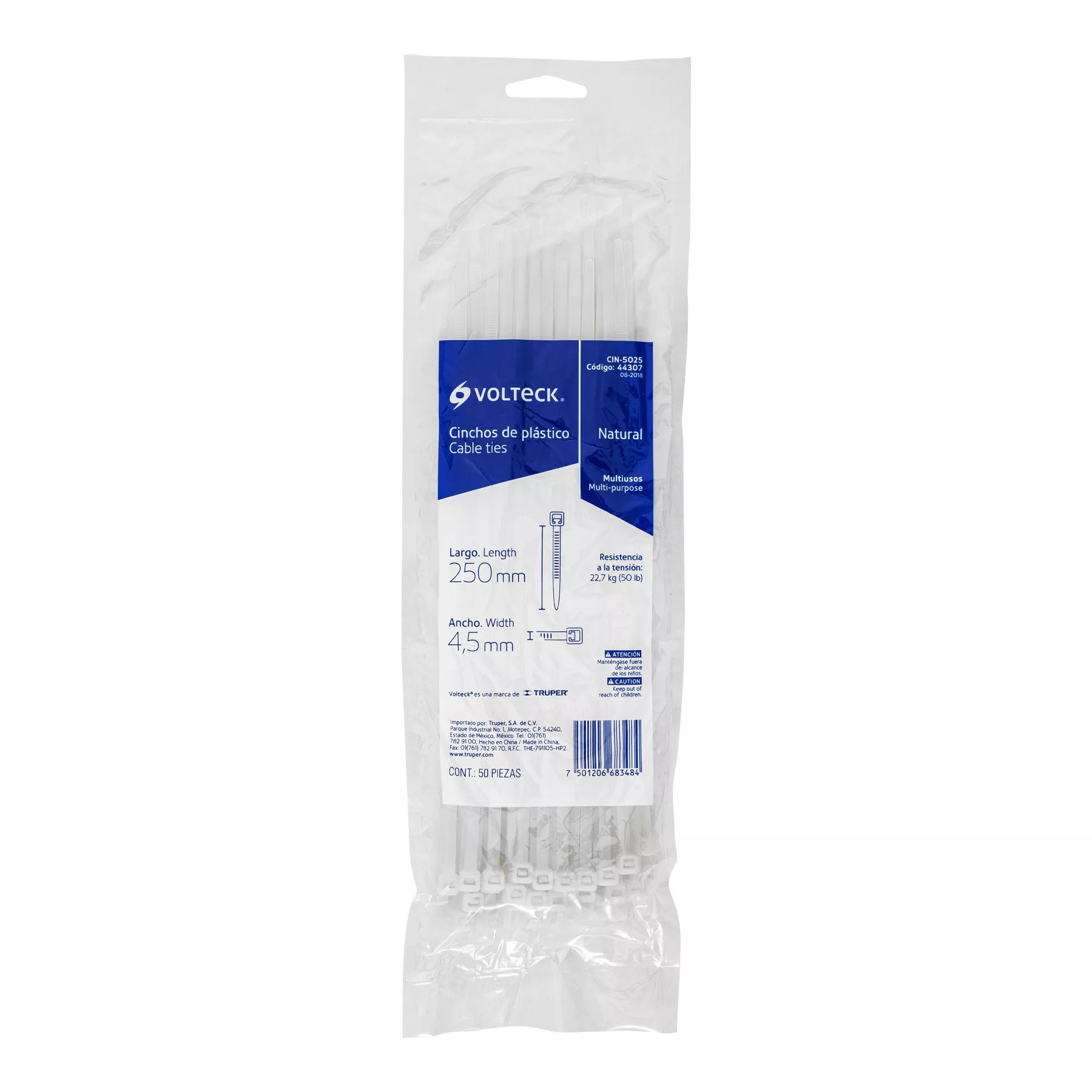 Bolsa 50 Cinchos Plásticos 50 Lb, 250X4.5 Mm | Volteck