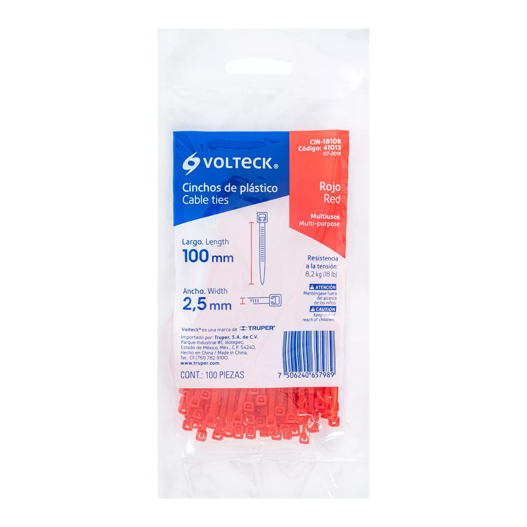 Bolsa 100 Cinchos Plásticos 18 Lb Rojos | Volteck