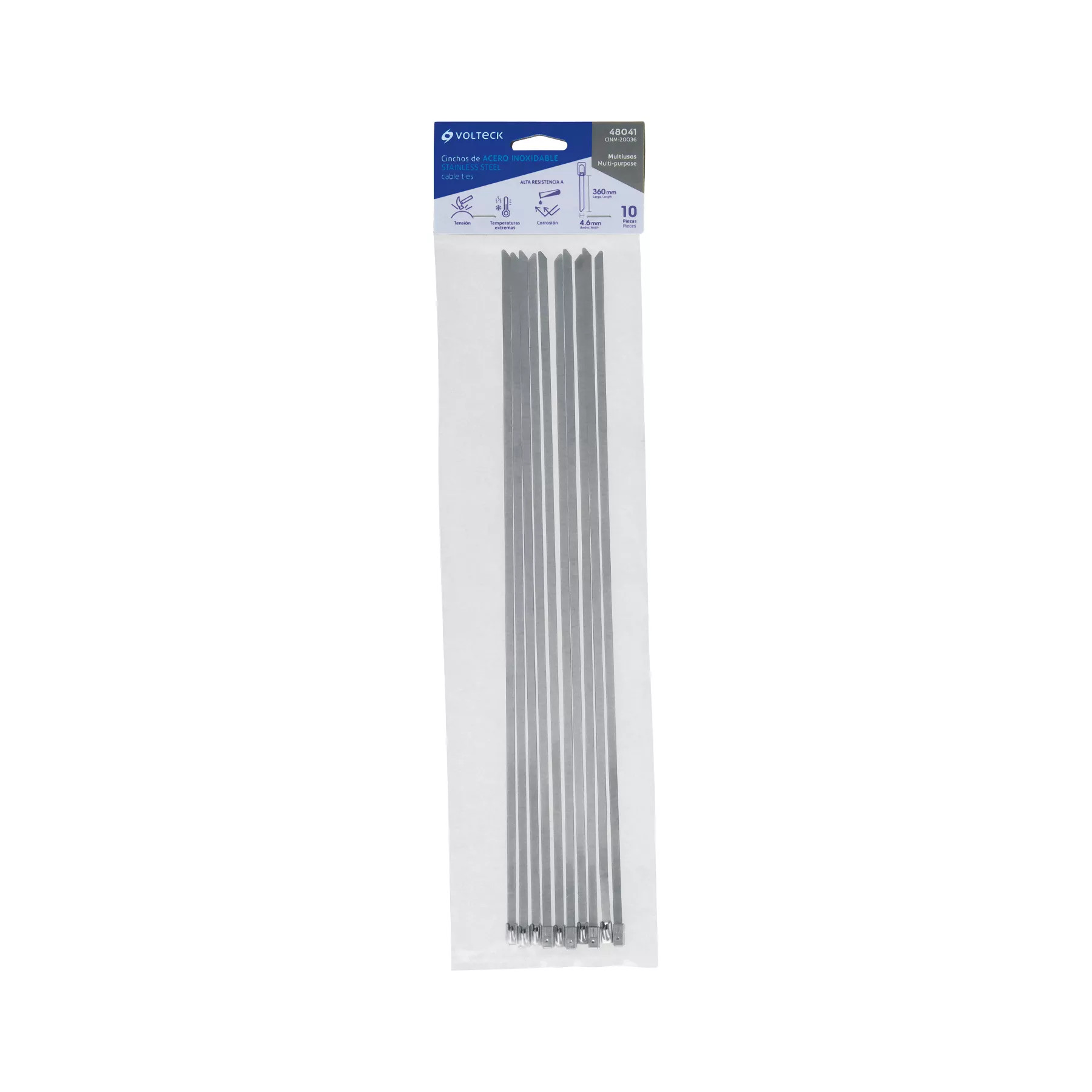 Cinchos Acero Inoxidable 36 Cm, 10 Piezas | Volteck