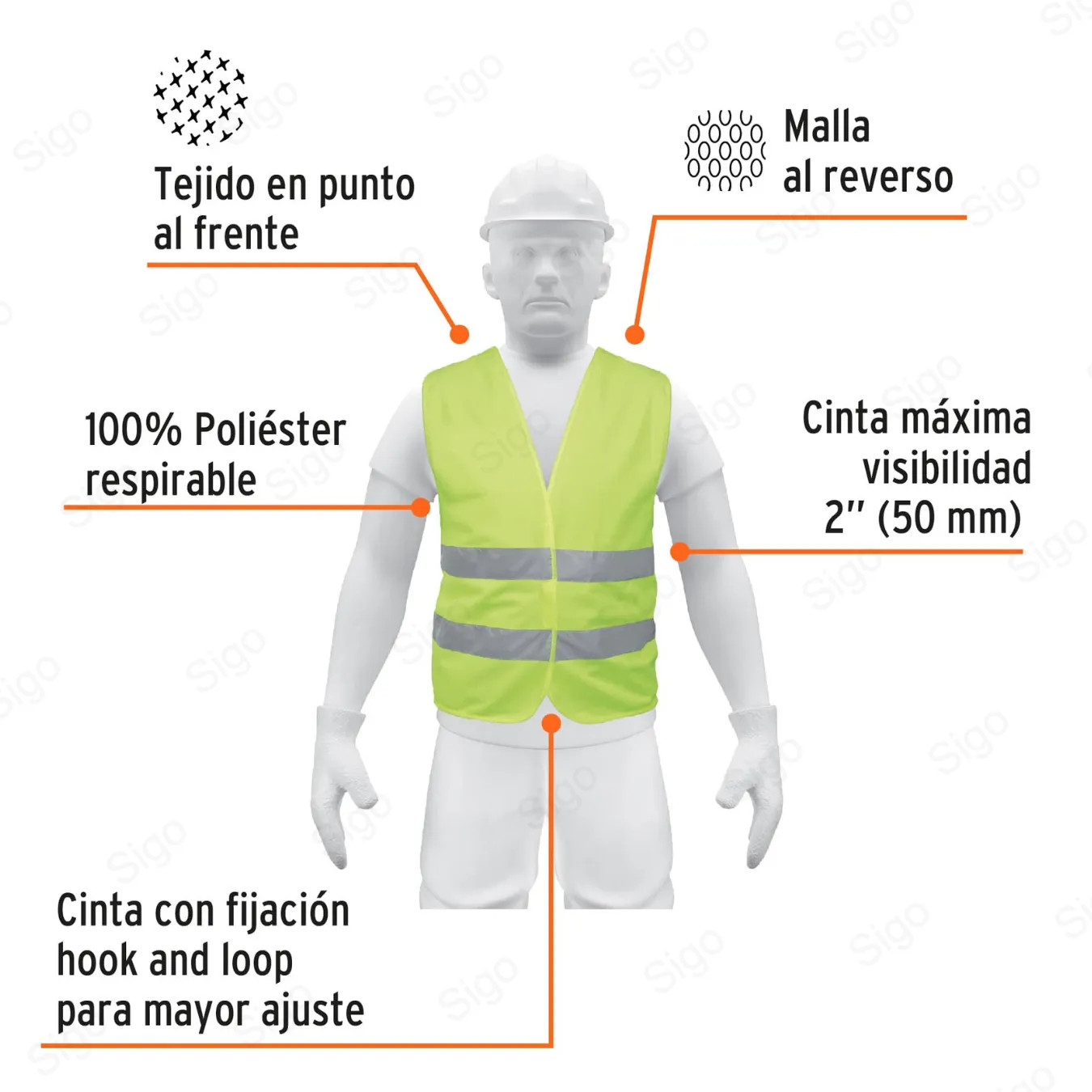 Chaleco Reflectivo de Seguridad Verde Doble Cinta Reflectiva | Sigo